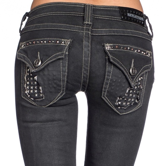 Affliction | Jeans | Nwt Affliction Raquel Stud Cutout Flap Black ...